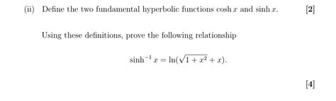 Solved Ii ﻿define The Two Fundamental Hyperbolic Functions