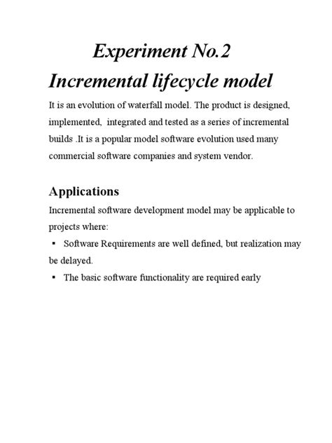 Experiment No 2 Incremental Lifecycle Model Applications Pdf