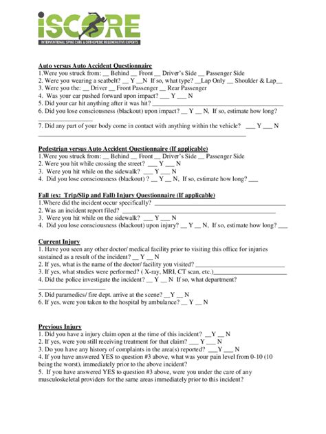 Fillable Online Motor Vehicle Collision Questionnaire Fax Email Print PdfFiller