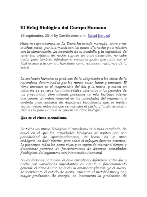 El Reloj Biológico Del Cuerpo Pdf Ritmo Circadiano Sistema