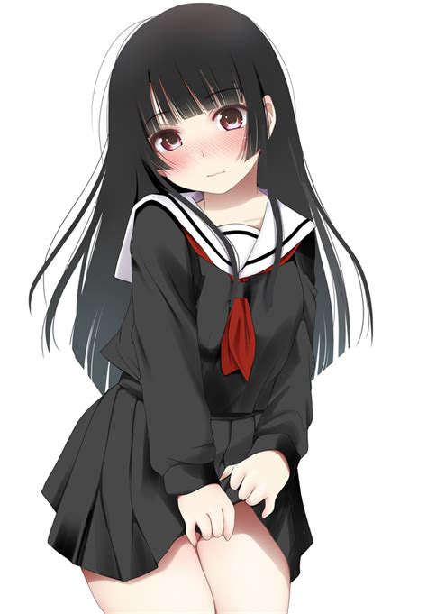 Safebooru 1girl Bangs Black Hair Black Serafuku Black Shirt Black