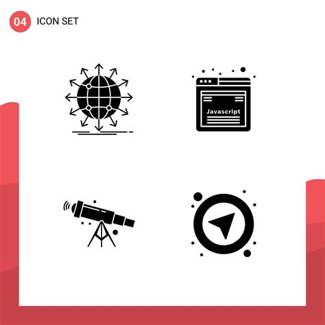4 Universal Solid Glyph Signs Symbols Of Globe Telescope News