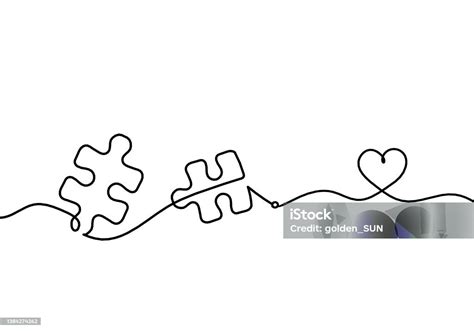 Puzzle Abstrait Avec Le Cœur Comme Dessin Au Trait Sur Fond Blanc