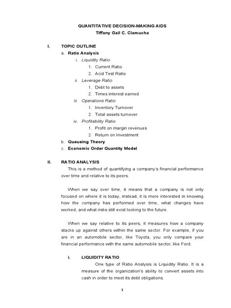 Quantitative Decision Making Aids Pdf Revenue Interest