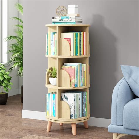 Gdrasuya10 3 Tier Rotating Bookshelf With Legs Revolving Bookcase Floor Standing