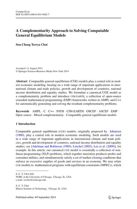 Pdf A Complementarity Approach To Solving Computable General