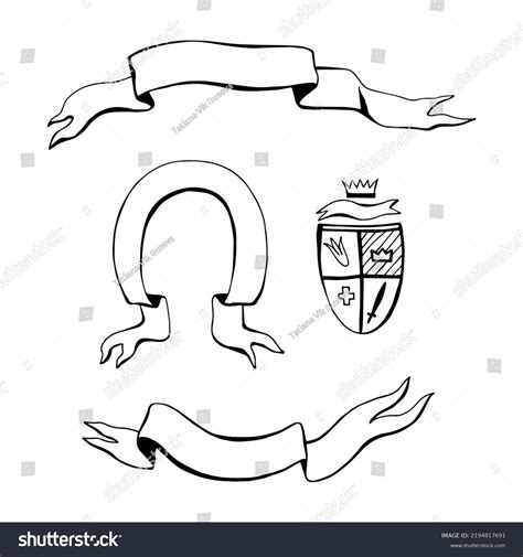 Banners Coat Arms Crown Linear Sketch Stock Vector Royalty Free