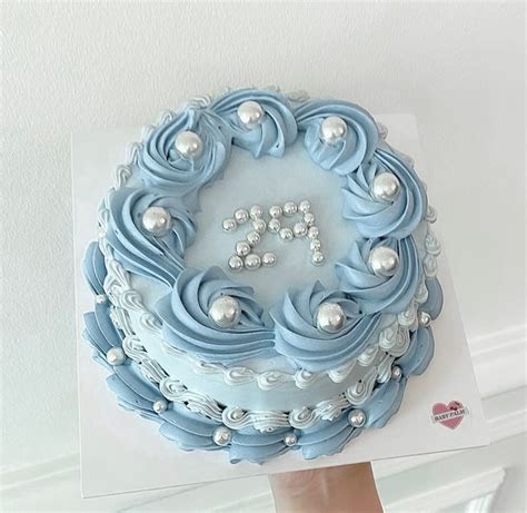 Blue Frosted Cake With Pearls Cake Aesthetic