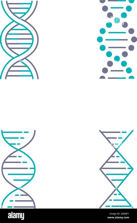 Dna Spiral Strands Violet And Turquoise Color Icons Set
