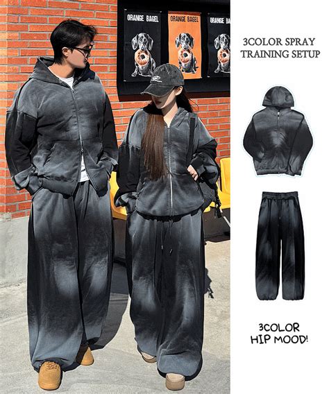 엄라이브 봄신상 3컬러트레이닝셋업 남녀공용 스프레이 빈티지 워싱 쭈리 투웨이 후드 집업 쭈리 벌룬 박시핏 오버핏 와이드팬츠 세트 커플룩 시밀러룩 꾸안꾸 유니크 루즈핏 트레이닝