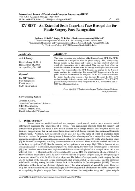Pdf Ev Sift An Extended Scale Invariant Face Recognition For Plastic