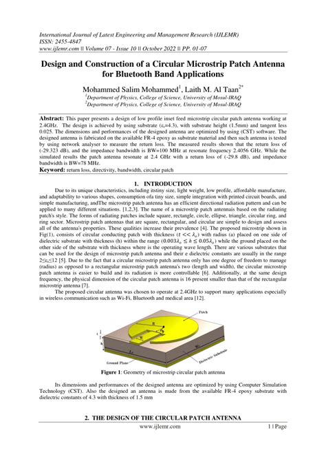 Pdf Design And Construction Of A Circular Microstrip Patch Antenna