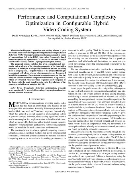 Pdf Performance And Computational Complexity Optimization In A