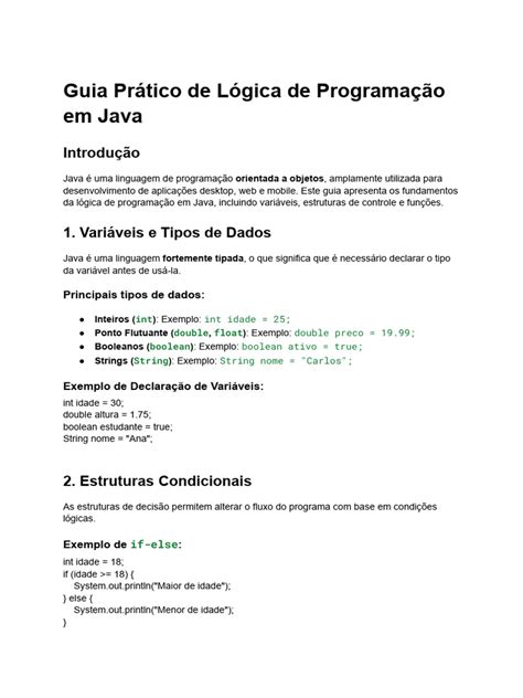 Guia Prático De Lógica De Programação Em Java Pdf Java Linguagem