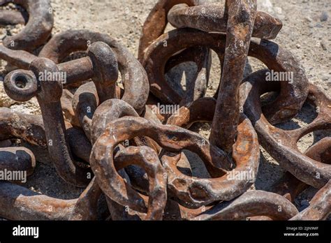 Pile Of Rusty Old Chains Corroded Old Chains Shackles And Chains On