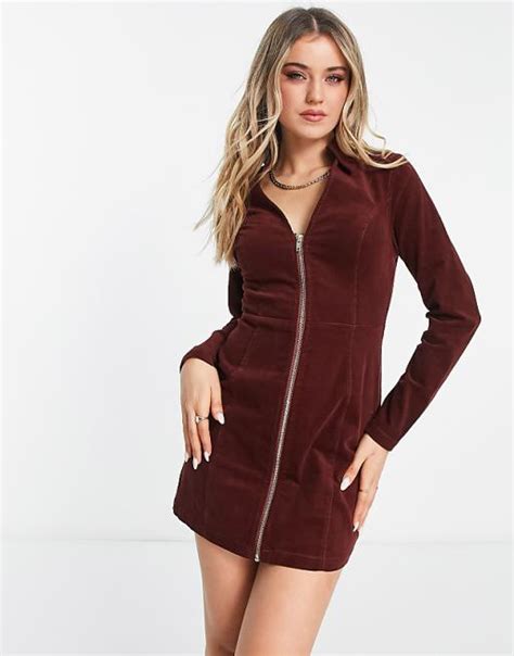 Asos Design Cord Minikleid In Rostrot Mit Durchgehendem