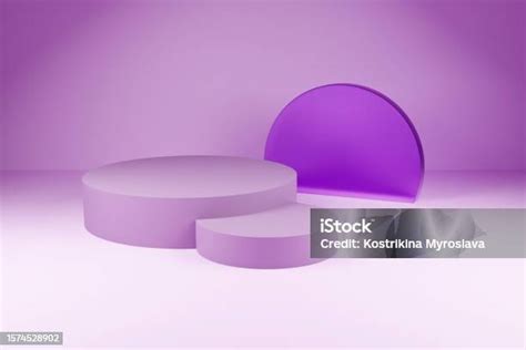 밝은 보라색 색상의 기둥 연단 제품을 표시하기 위해 장면을 모의 쇼케이스 상점 앞 디스플레이 케이스 3d 렌더링 3차원 형태에 대한 스톡 사진 및 기타 이미지 Istock