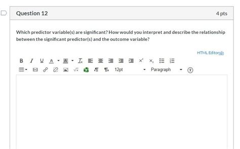 solved question 12 4 pts which predictor variable s are