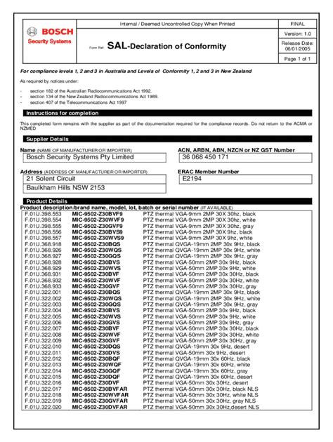 Fillable Online Fillable Online Form Ref Sal Declaration Of Conformity Fax Fax Email Print