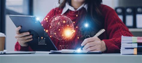Man Wearing VR Glasses And Accessing The Technology Internet