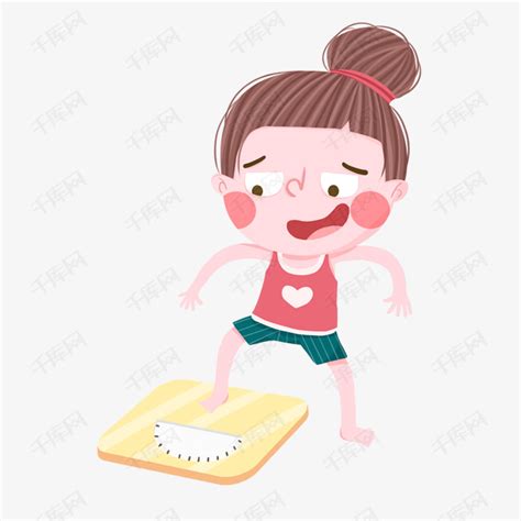 卡通小心秤体重的女孩素材图片免费下载 千库网