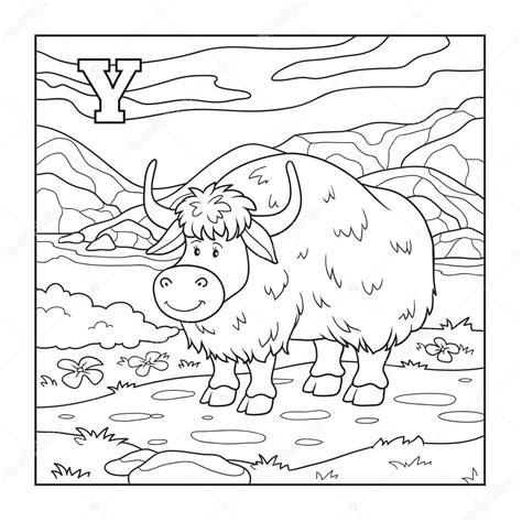 Libro para colorear yak ilustración incolora letra Y 2024