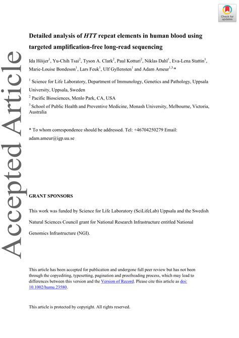 Pdf Detailed Analysis Of Htt Repeat Elements In Human Blood Using