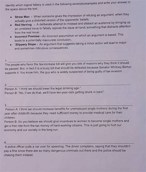 Identify Which Logical Fallacy Is Used In The Following Excerpts Examples And Write Your Answer