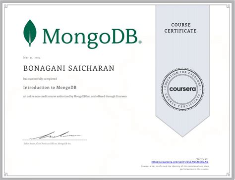 Saicharan Bonagani On Linkedin Mongodb Datamanagement Certification