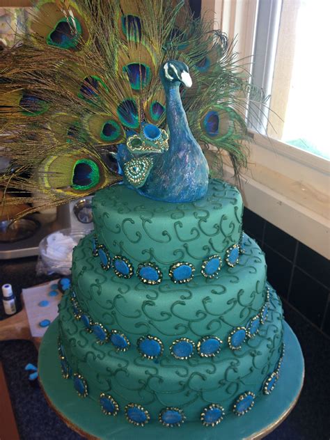 Peacock Wedding Cake Real Feathers