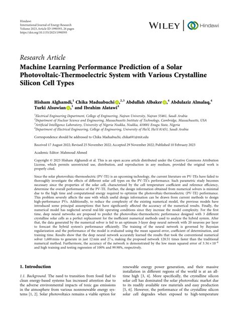 Pdf Machine Learning Performance Prediction Of A Solar Photovoltaic