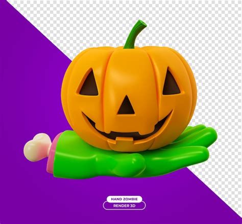 Premium Psd Green Zombie Hand With Pumpkin For Halloween 3d Render