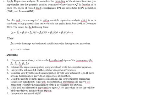 Solved C Apply Regression Analysis To Complete The