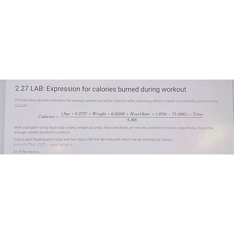 solved 2 27 ﻿lab expression for calories burned during