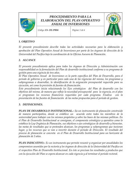PDF PROCEDIMIENTO PARA LA ELABORACIÓN DEL PLAN PDF
