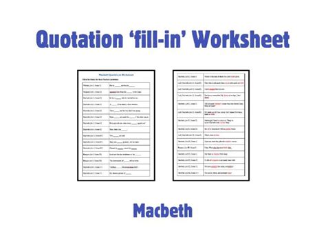 Macbeth Quotation Worksheet Teaching Resources