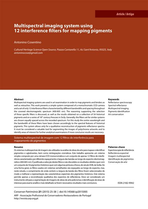 Pdf Multispectral Imaging System Using 12 Interference Filters For