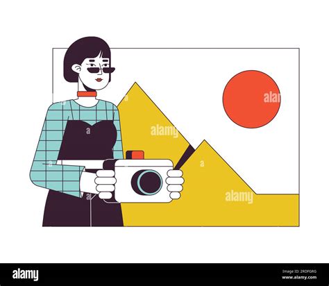 Asian Woman Photographer Flat Line Concept Vector Spot Illustration Stock Vector Image And Art Alamy