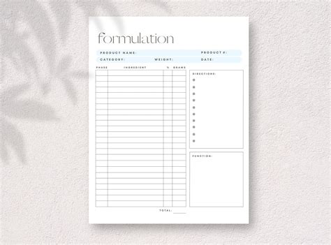 Skincare Formulation Template PDF Printable Recipe Cosmetics Natural