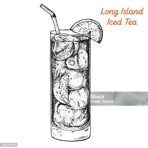 롱 아일랜드 아이스 티 칵테일 일러스트레이션 알코올 칵테일 손으로 그린 벡터 일러스트레이션 스케치 스타일입니다 롱아일랜드 아이스 티에 대한 스톡 벡터 아트 및 기타 이미지