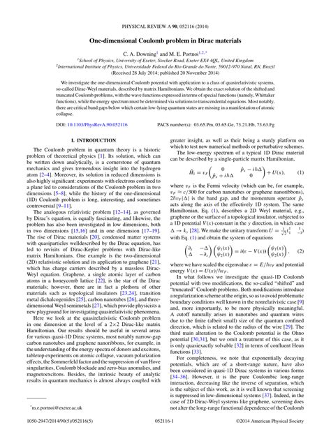 Pdf One Dimensional Coulomb Problem In Dirac Materials