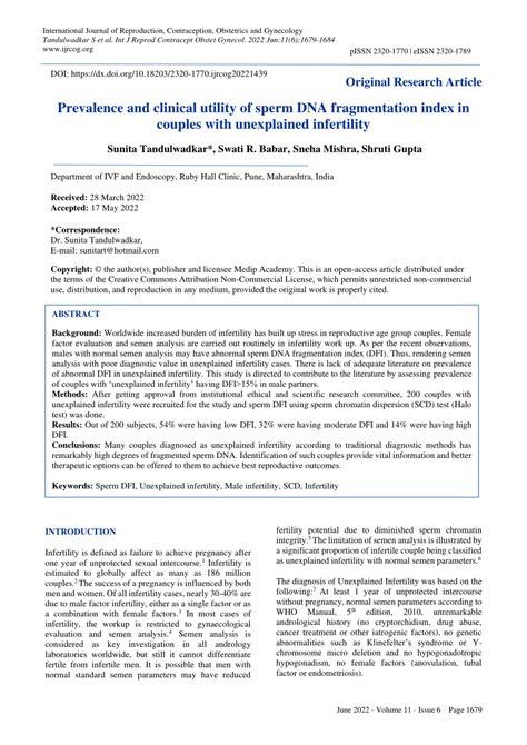 Pdf Prevalence And Clinical Utility Of Sperm Dna Fragmentation Index In Couples With