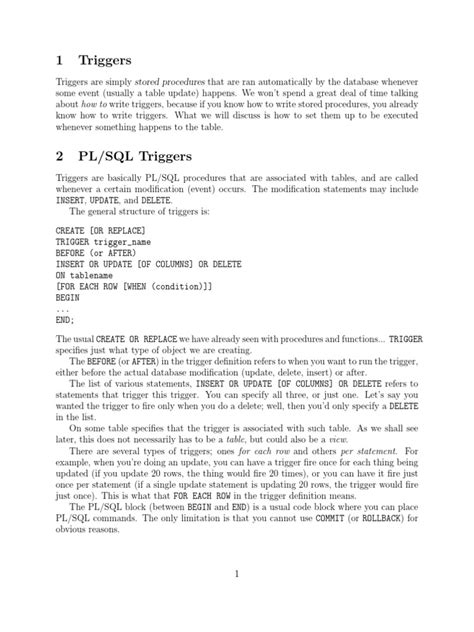 Triggers Are Simply Stored Procedures That Are Pdf Pl Sql Areas Of Computer Science