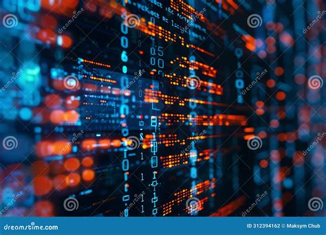 binary code background perspective view of the blue and red digital