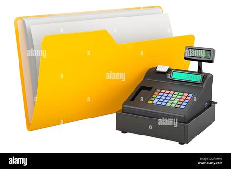 Computer Folder Icon With Cash Register 3d Rendering Isolated On White