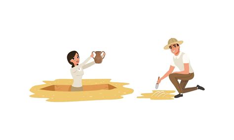 Premium Vector Archaeologist Scientist Characters Working On