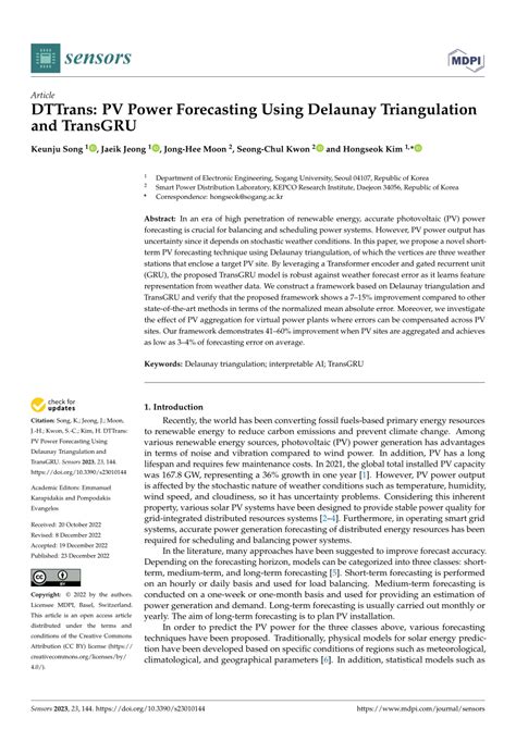 PDF DTTrans PV Power Forecasting Using Delaunay Triangulation And