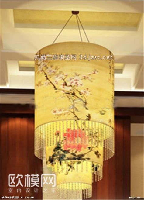 9 0 中式花鸟羊皮纸灯3dmax模型 中式灯3dmax模型