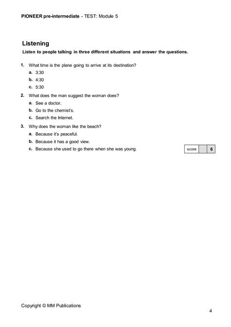 Pioneer Pre Intermediate Tests Module 5 Doc