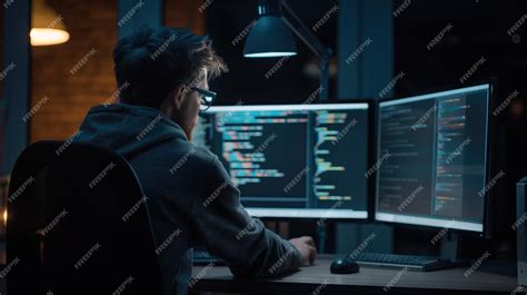 A Programmer Works Late Into The Night Illuminated By A Desk Lamp